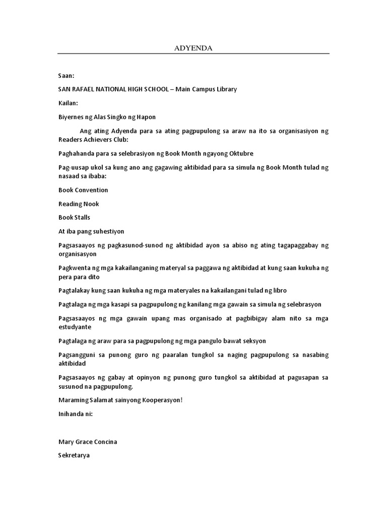 Halimbawa BG Adyenda | PDF