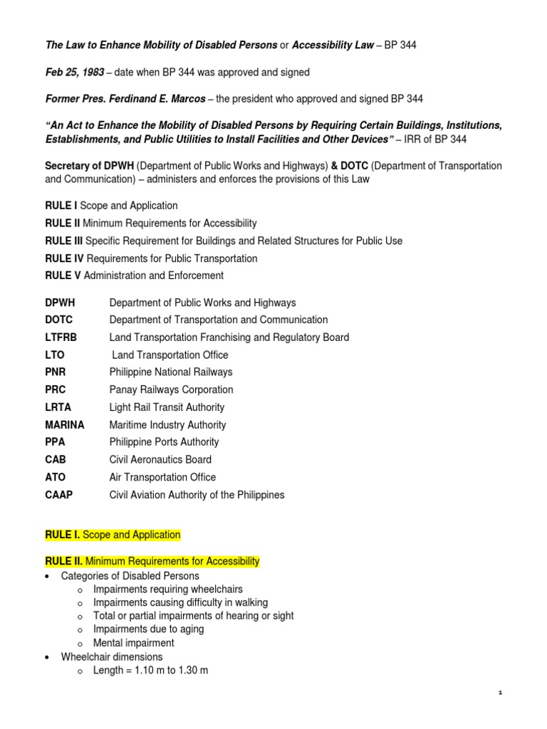 BP 344 Notes | PDF | Accessibility | Transport