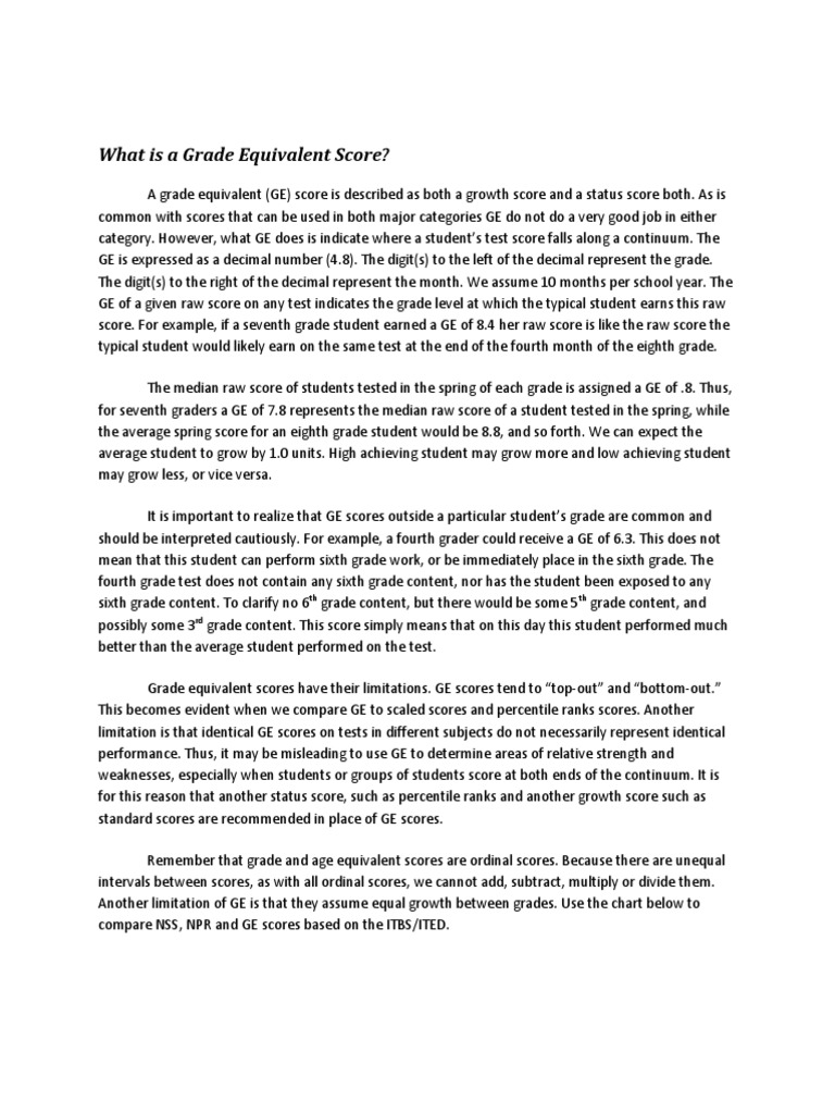 Understanding Grade Equivalent Scores | PDF | Teaching Mathematics