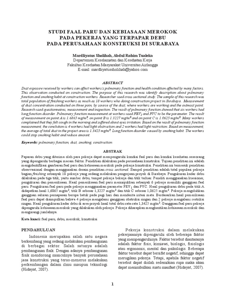 Faal Paru dan Merokok pada Pekerja Konstruksi | PDF | Sistem Pernapasan ...