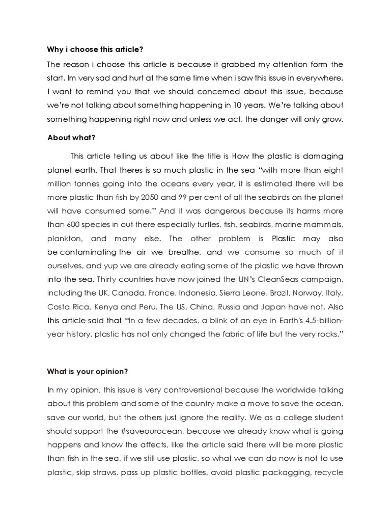 Why I Choose This Article | PDF | Sea | Plastic