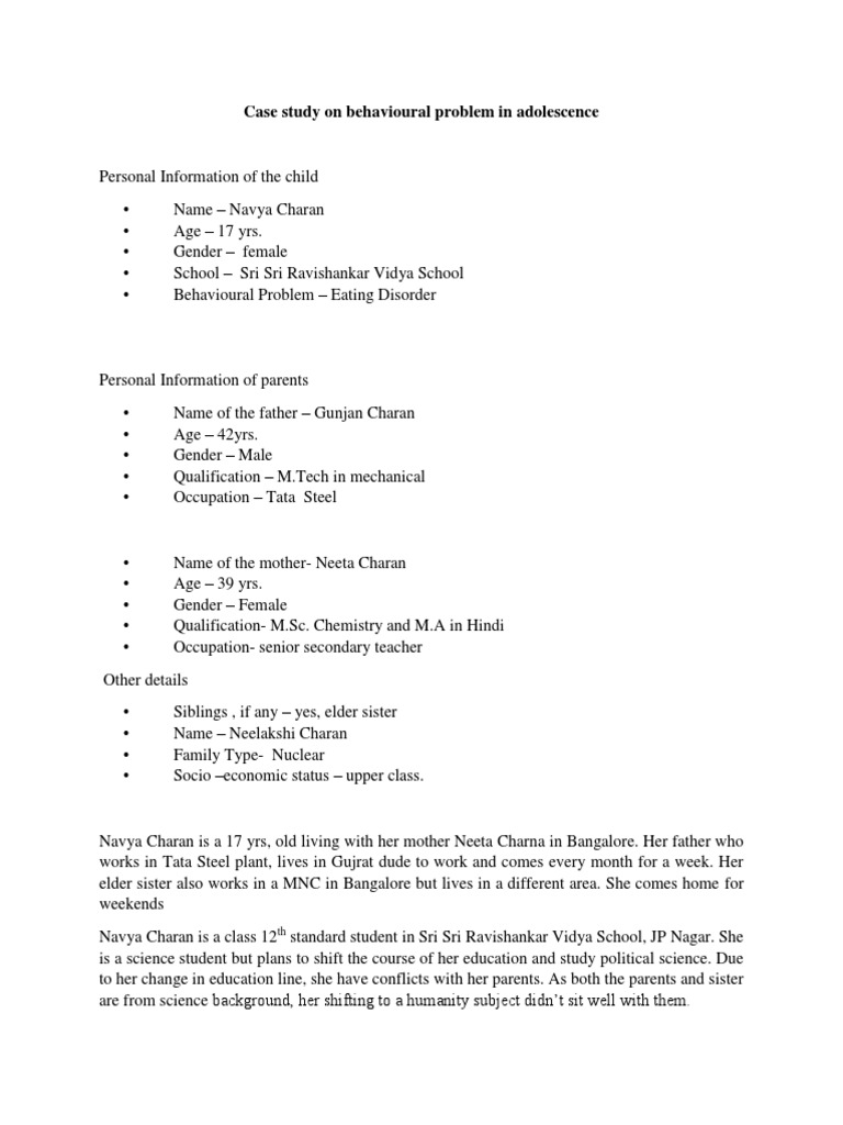 Adolescent Eating Disorder Case Study | PDF | Eating | Eating Disorder