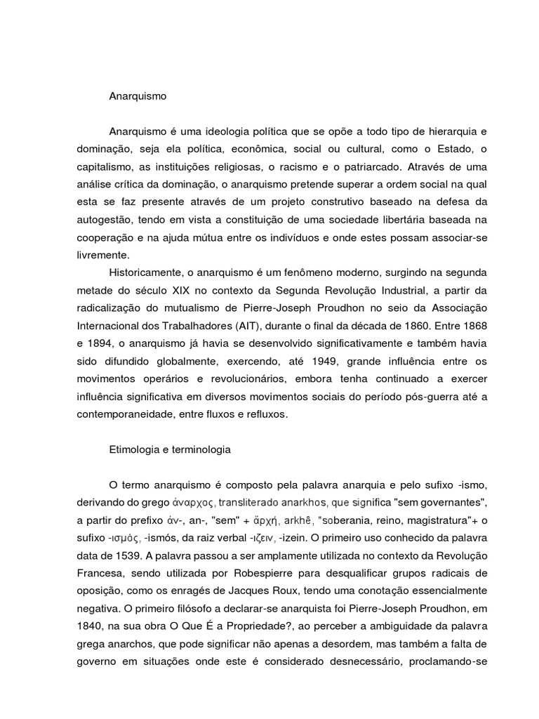 Os Princípios e Ideais Fundamentais do Anarquismo | PDF | Anarquismo ...