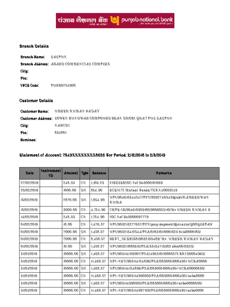 PNB Statement PDF | PDF | Cheque | Banks