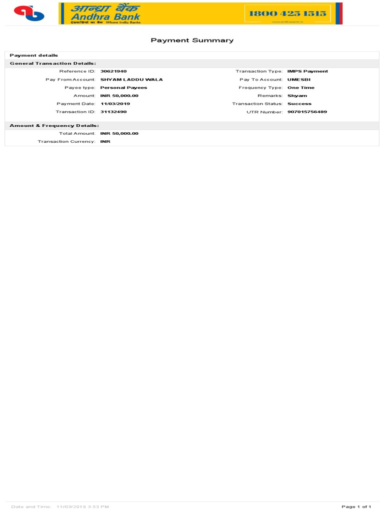 Payment Summary: Payment Details General Transaction Details | PDF