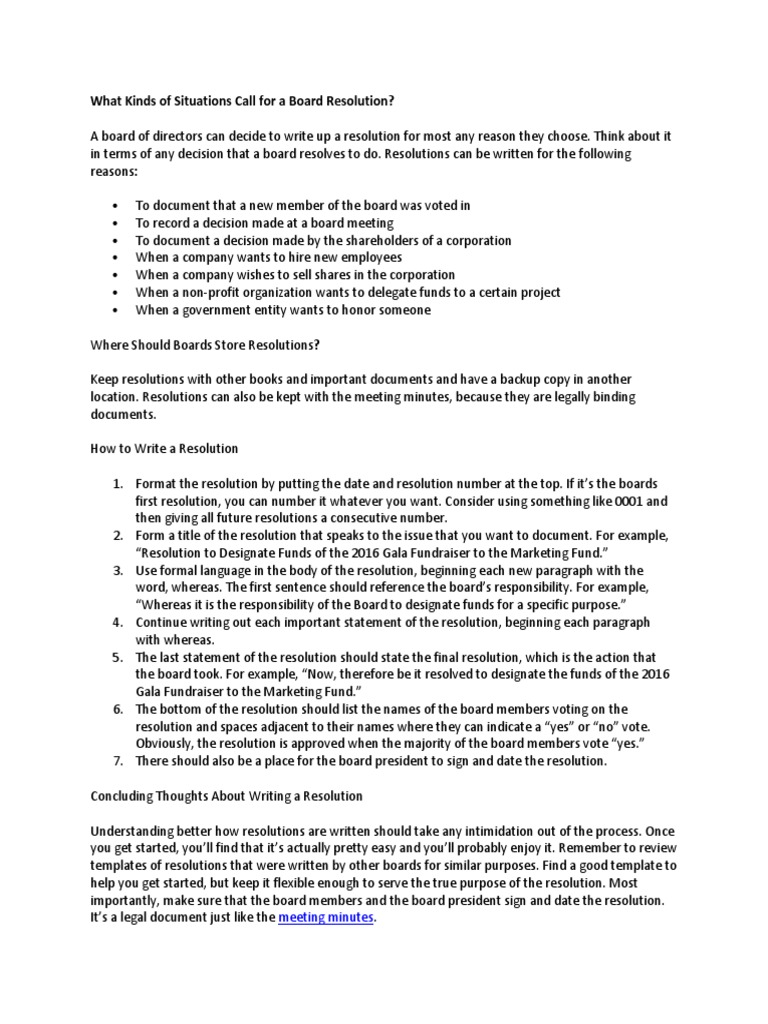 How To Write A Resolution | PDF | Board Of Directors | Government