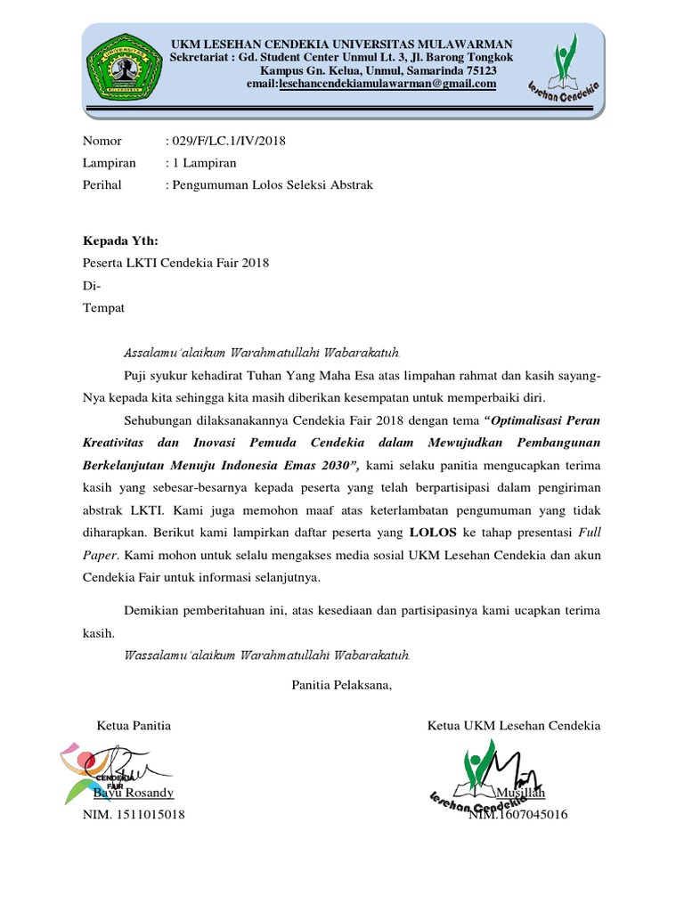 Contoh Surat Letter of Accepted | PDF