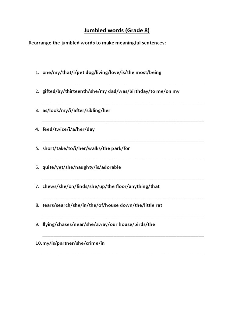Jumbled Words Grade 8 | PDF
