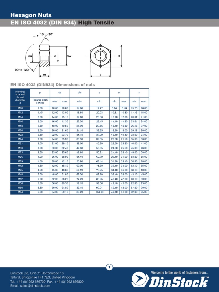 High Tensile: Hexagon Nuts EN ISO 4032 (DIN 934) | PDF | Metals ...