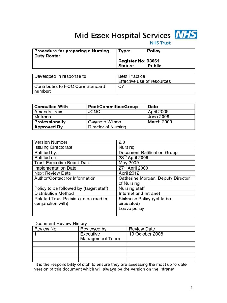 Preparing A Duty Roster 2.0 PDF | PDF | Nursing | Ratification