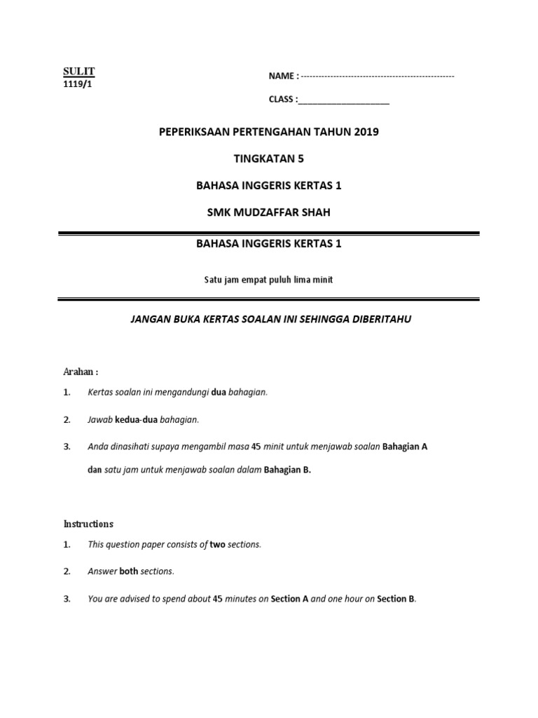 Paper 1 Trial SPM English 2016 | PDF | Vocabulary | Sentence (Linguistics)