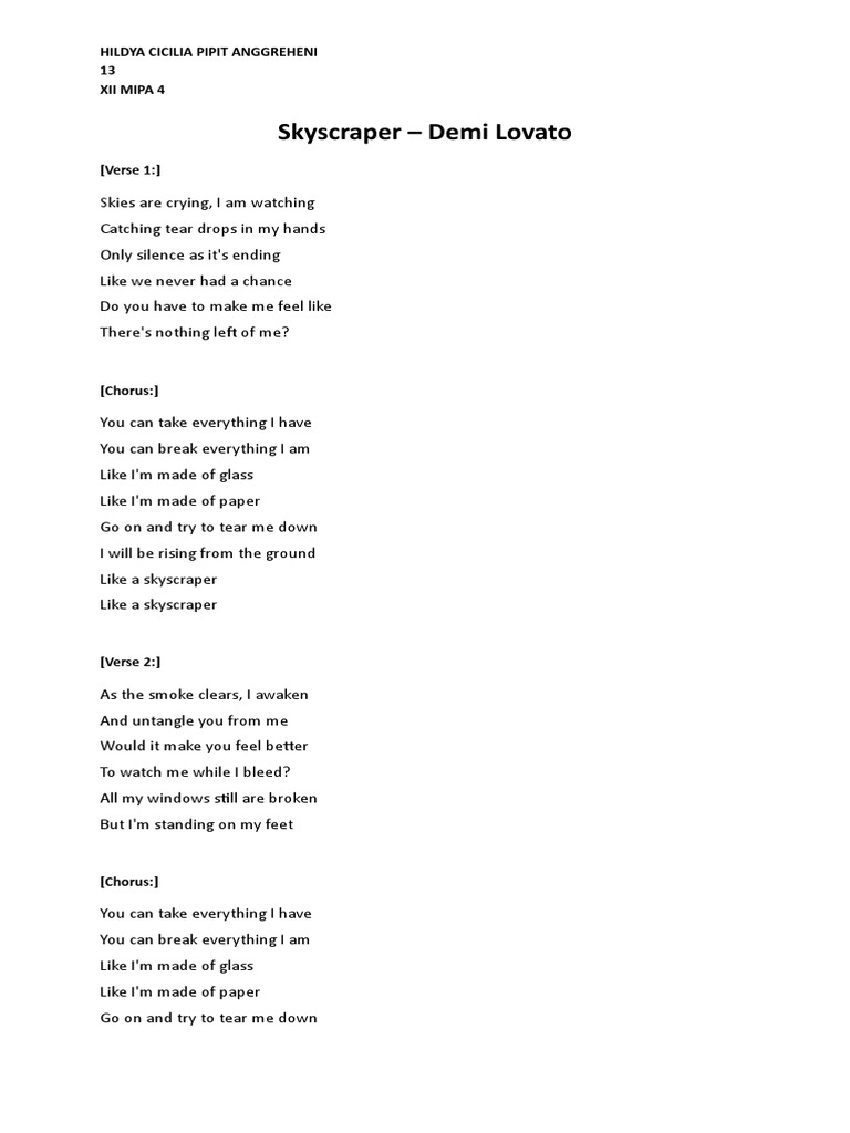 Skyscraper Song Analysis and Themes | PDF | Poetry