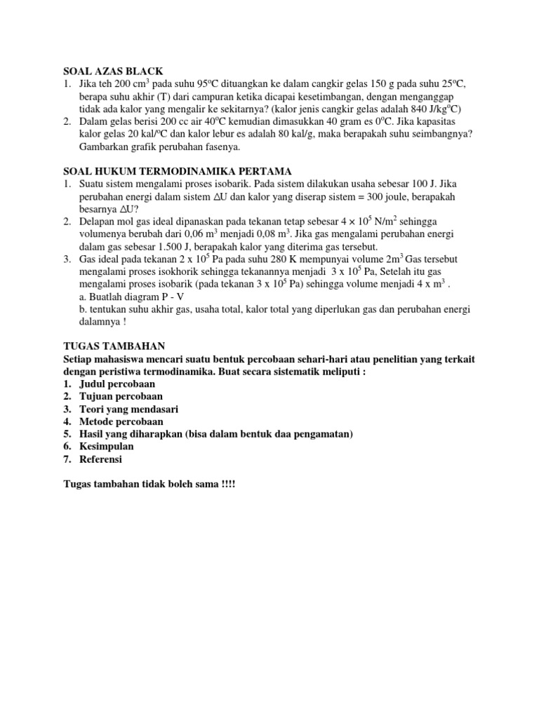 Tugas 2 Termodinamika - Azas Black Dan Hukum Termodinamika Pertama | PDF