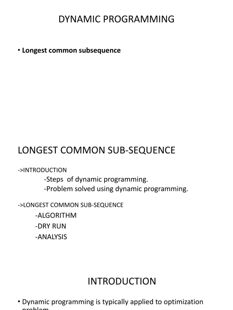 Dynamic Programming Longest Common Subsequence Download Free Pdf Dynamic Programming 5598