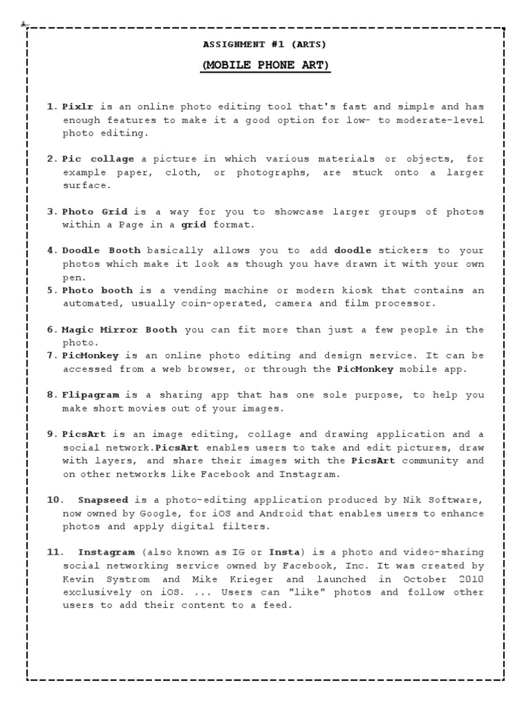 (Mobile Phone Art) : Assignment #1 (Arts) | PDF