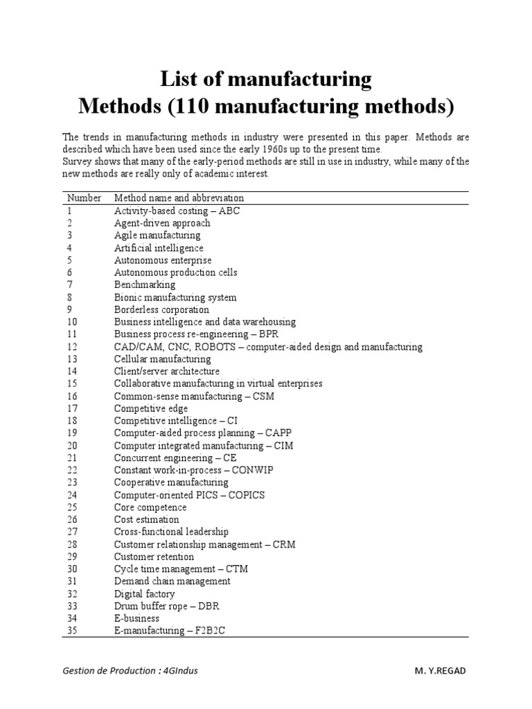 List of Manufacturing Methods | PDF | Life Cycle Assessment ...