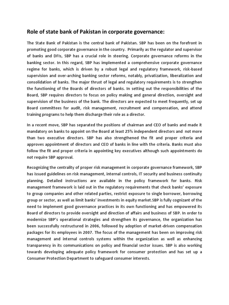 Role of SECP in Corporate Governance 1 | PDF | Corporate Governance ...