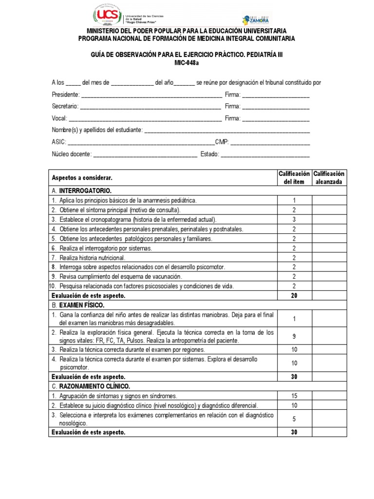 MIC-048a Guia Obs EP Pediatría III | PDF | Examen físico | Diagnostico medico