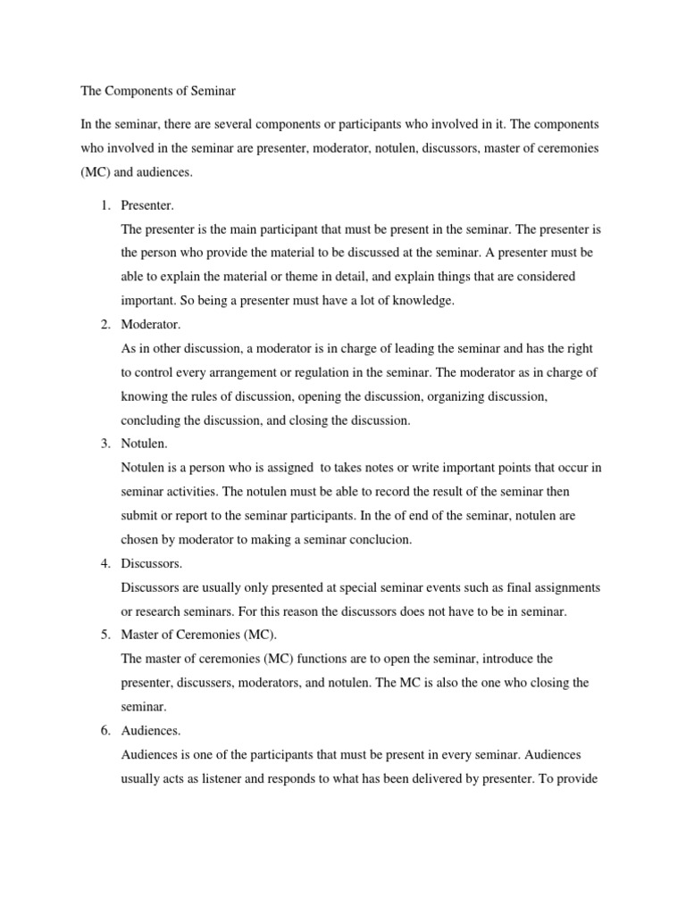 The Components of Seminar | PDF