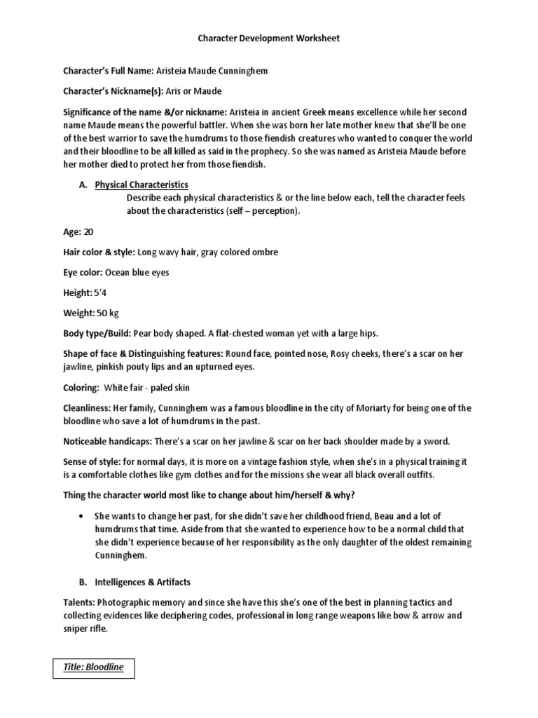 Character Development Worksheet Pdf