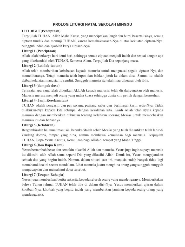 Prolog Liturgi Natal Sekolah Minggu 201 | PDF