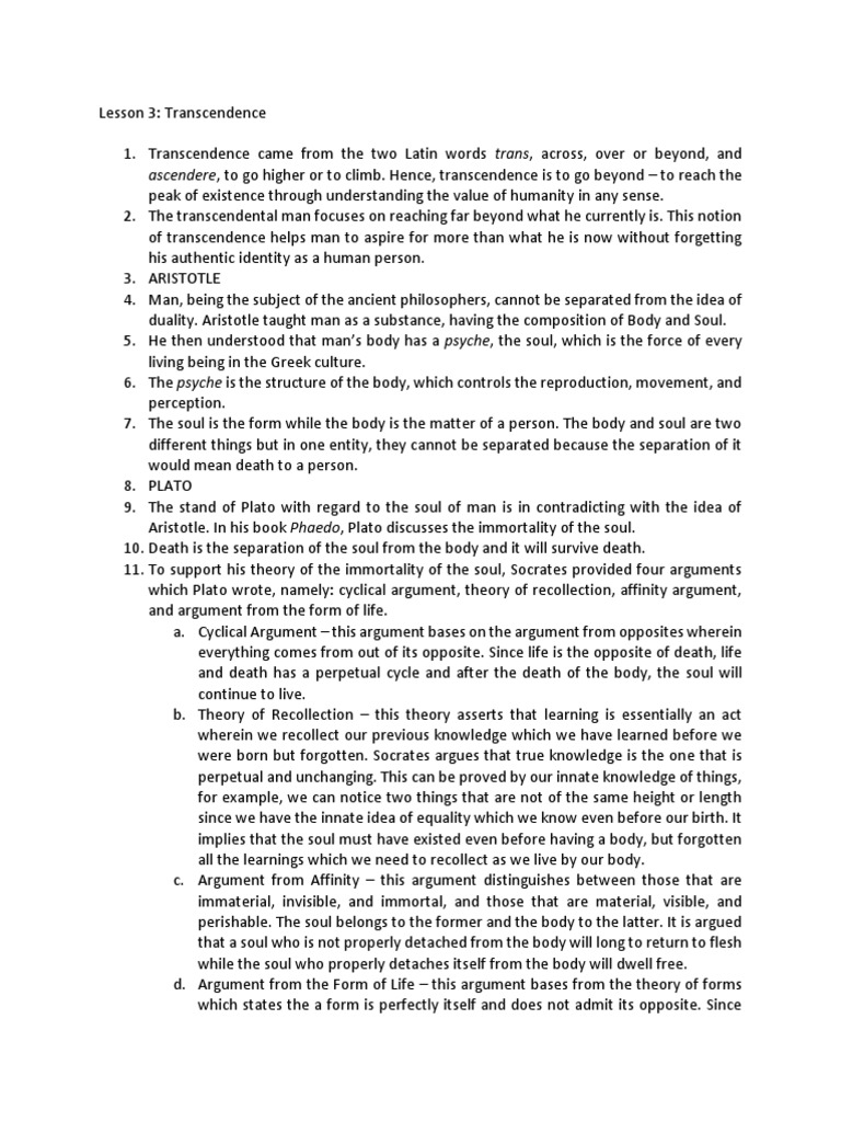 A Comparative Analysis of Transcendence and the Concept of the Soul in ...