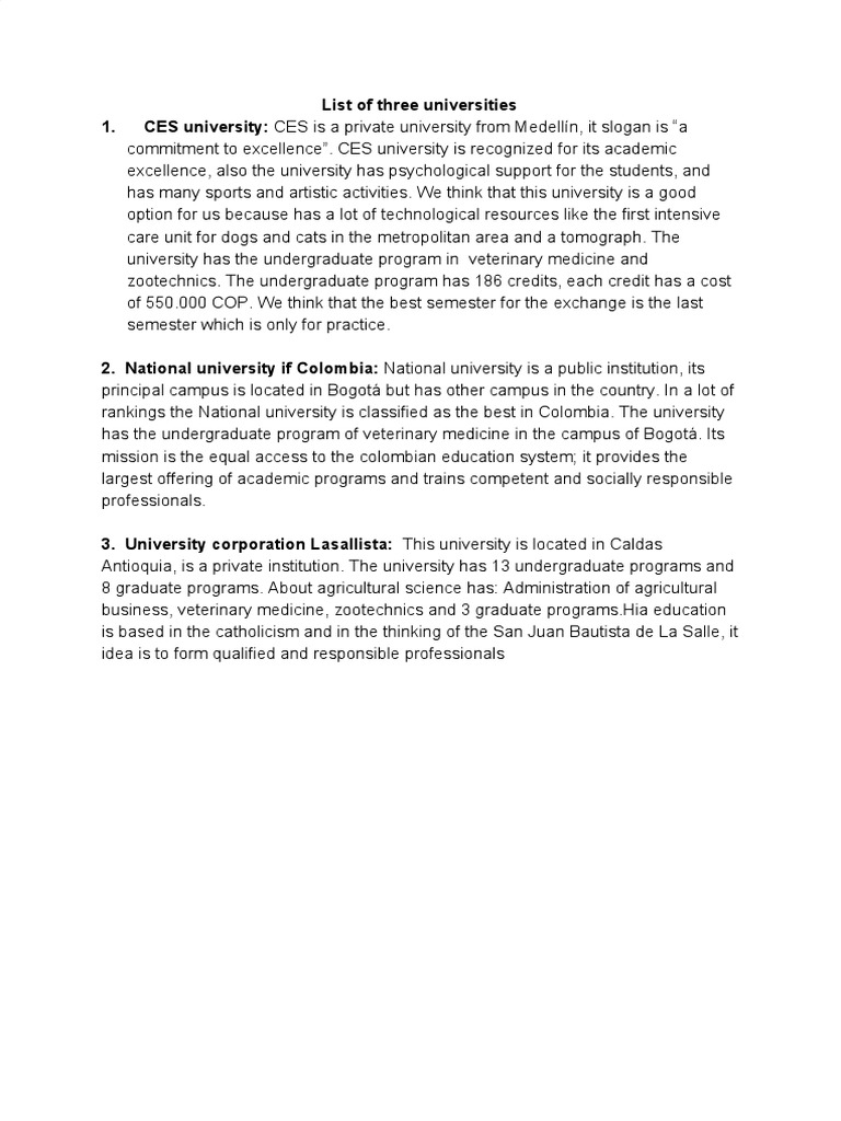 List of Three Universities | PDF