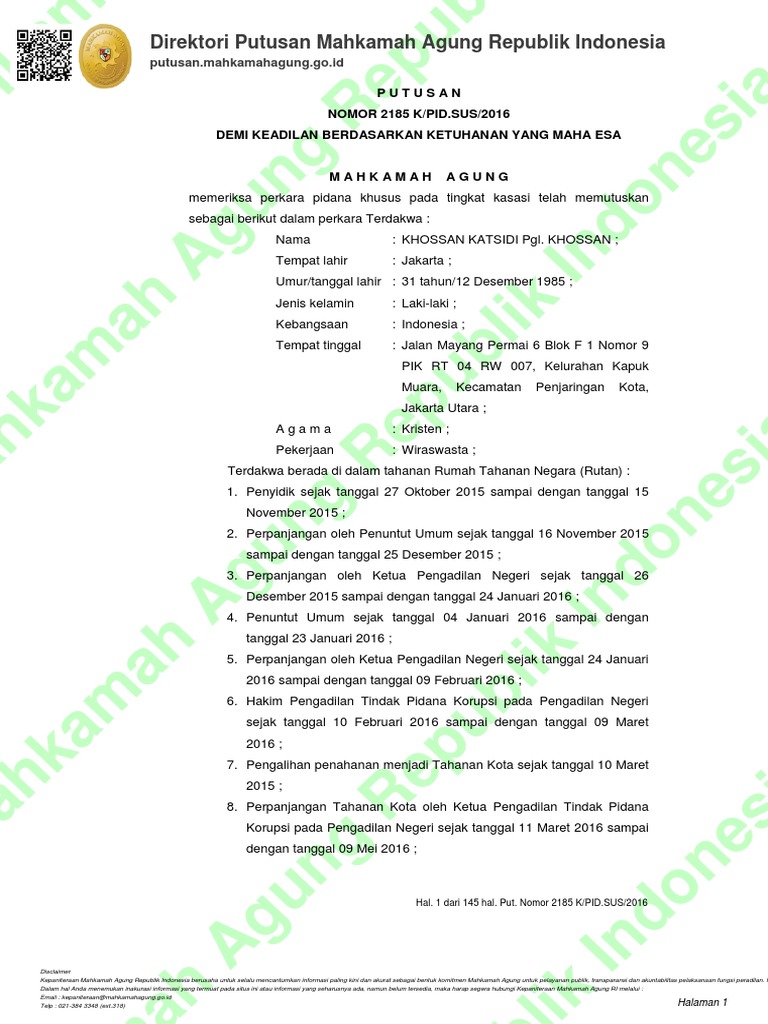 2185-K-Pid-Sus-2016 Jpu KBL BTL PN Pasal 2 (BDN) A.A. | PDF