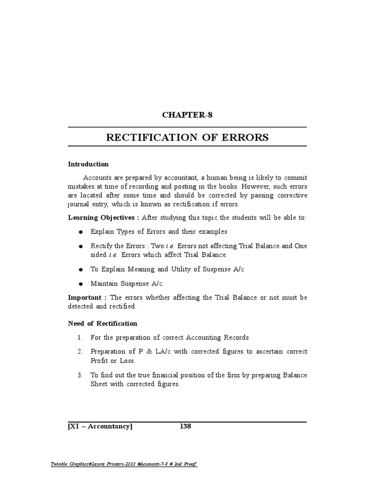 Rectification of Errors: Chapter-8 | PDF | Debits And Credits ...