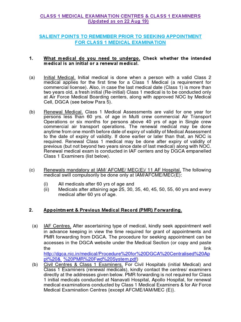 Class 1 Medical Examination Guide | PDF | Medicine | Health Care