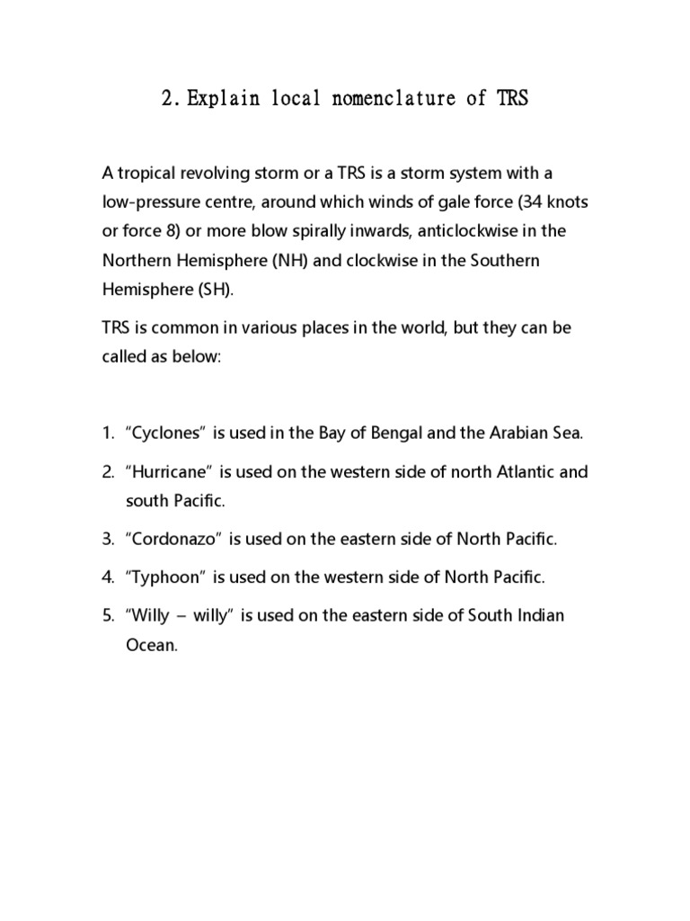 Explain Local Nomenclature of TRS | PDF | Tropical Cyclones | Eye (Cyclone)