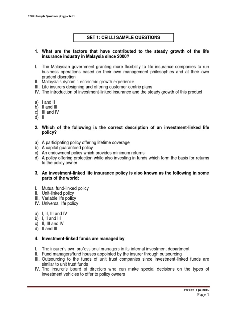 CEILLI New Edition Questions English Set 1 PDF | PDF | Insurance | Life Insurance