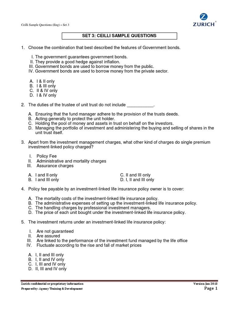 CEILLI Sample Questions Set 3 ENG PDF | PDF | Investment Fund | Life ...