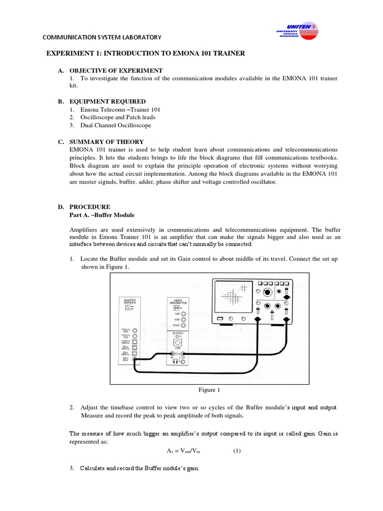 Experiment 1: Introduction To Emona 101 Trainer: Communication System ...