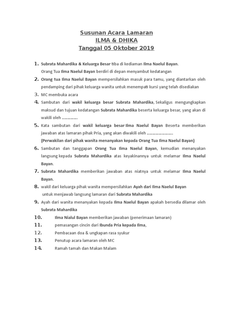 Susunan Acara Lamaran | PDF