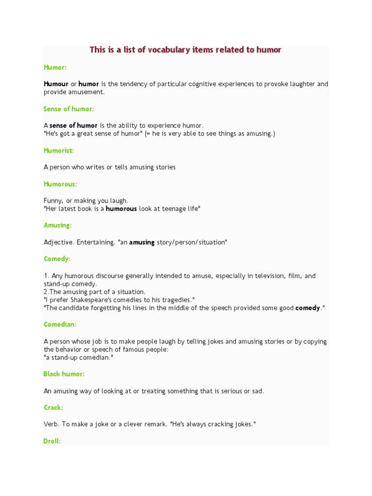 This Is A List of Vocabulary Items Related To Humor | PDF | Humour | Jokes