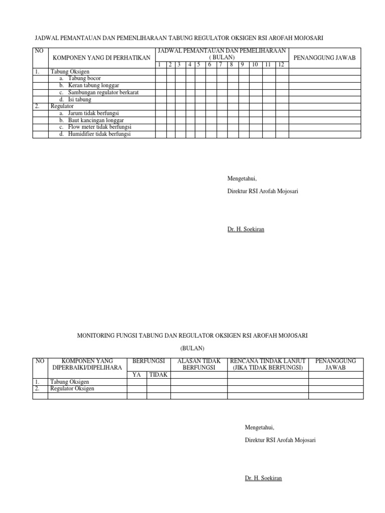 Ceklist Pemantauan Oksigen | PDF