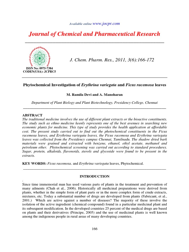 Phytochemical Investigation of Erythrina Variegata and Ficus Racemosa Leaves | PDF | Thin Layer ...