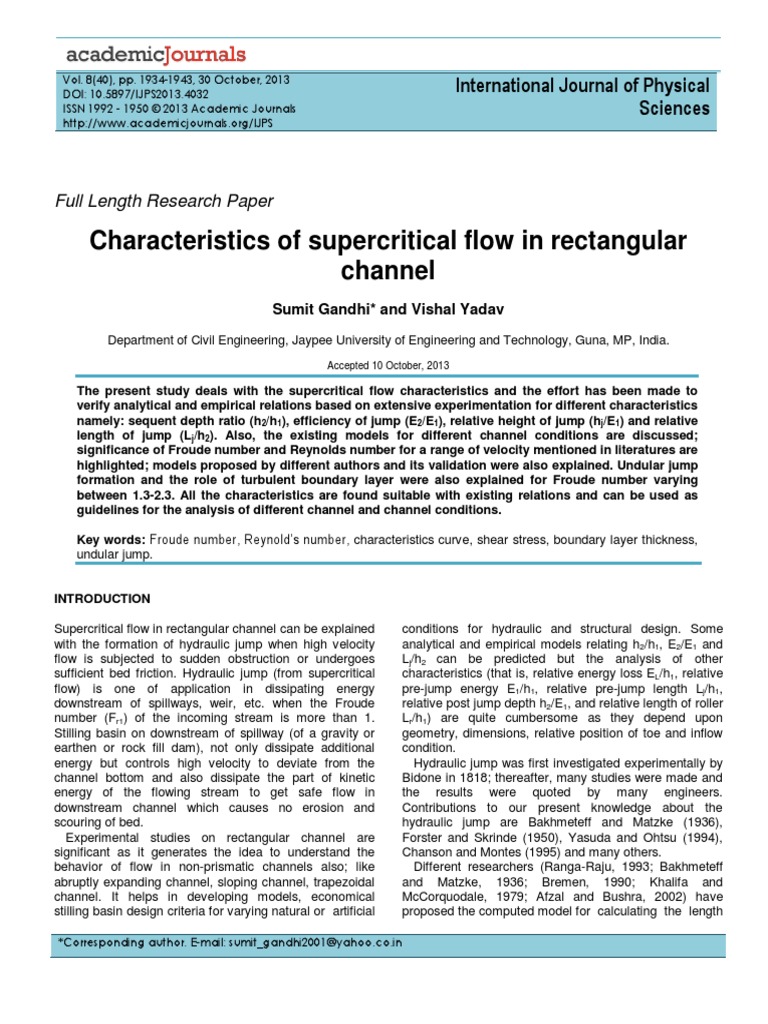 Characteristics of Supercritical Flow in Rectangular Channel | PDF ...
