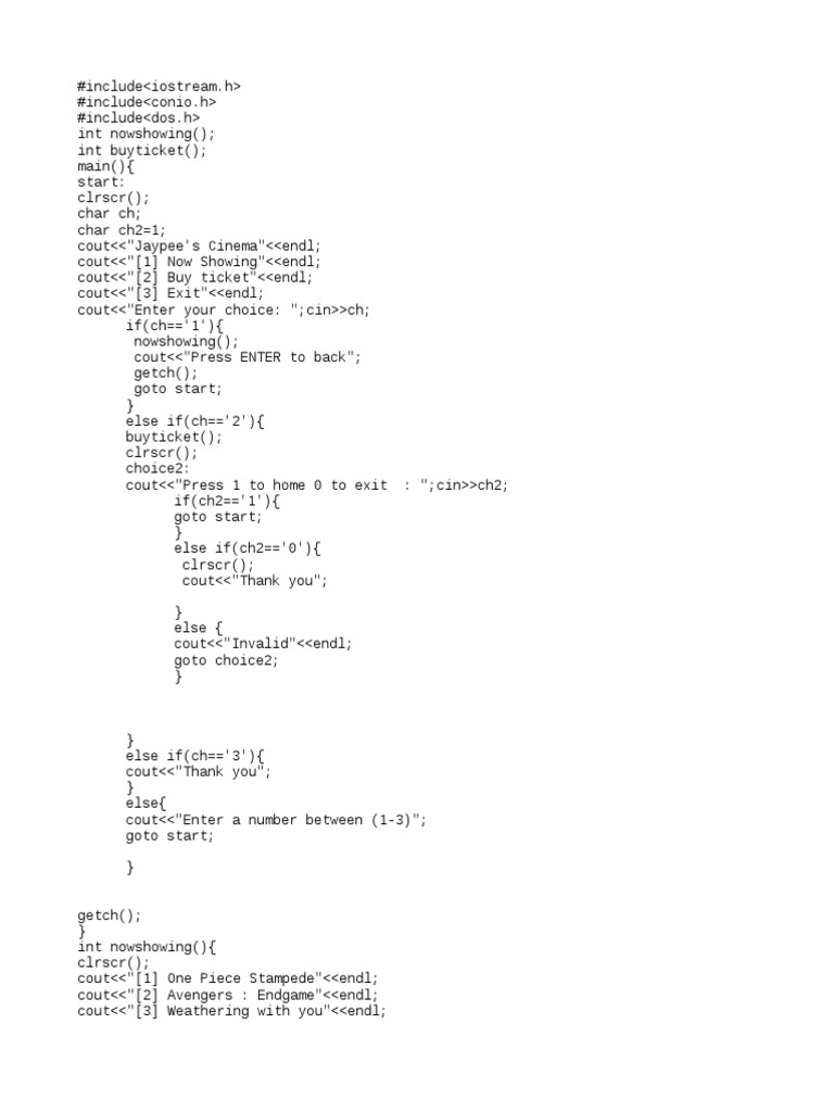 C++ Movie Ticket Booking Program | PDF | Computer Programming