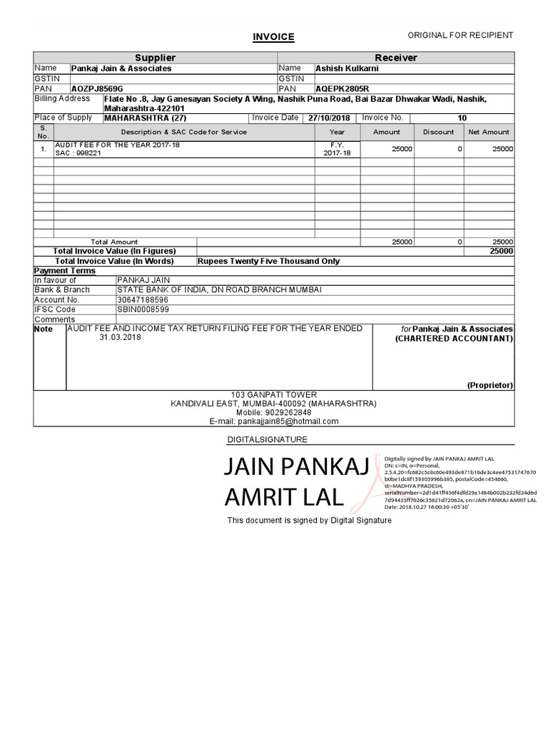 Jain Pankaj Amrit Lal: Invoice Supplier Receiver | PDF | Invoice | Services (Economics)