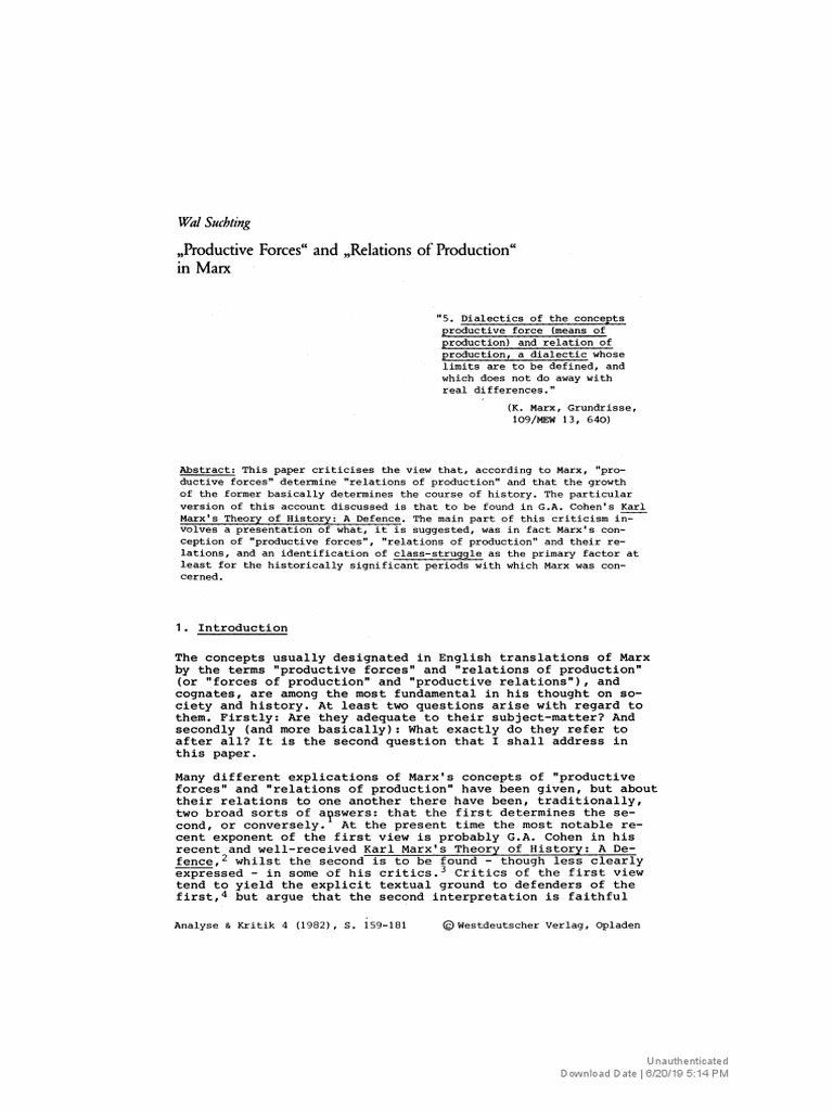 (Analyse Amp Kritik) Productive Forces and Relations of Production in ...