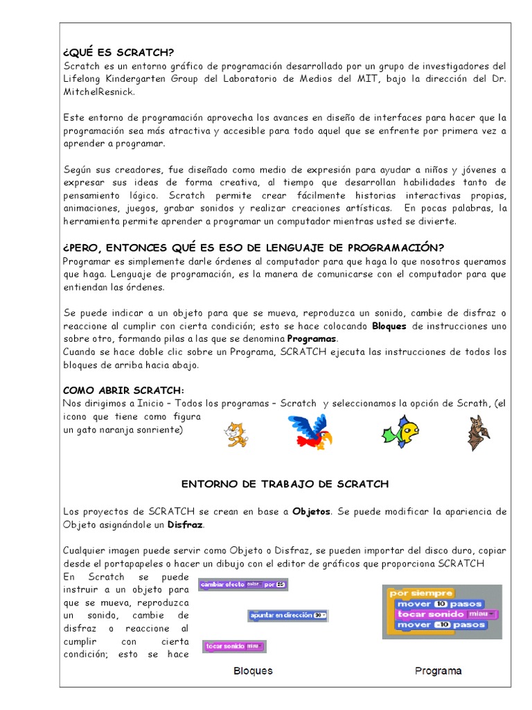 Introduccion A Scratch (REVISAR) | PDF | Scratch (lenguaje de programación) | Programa de ...
