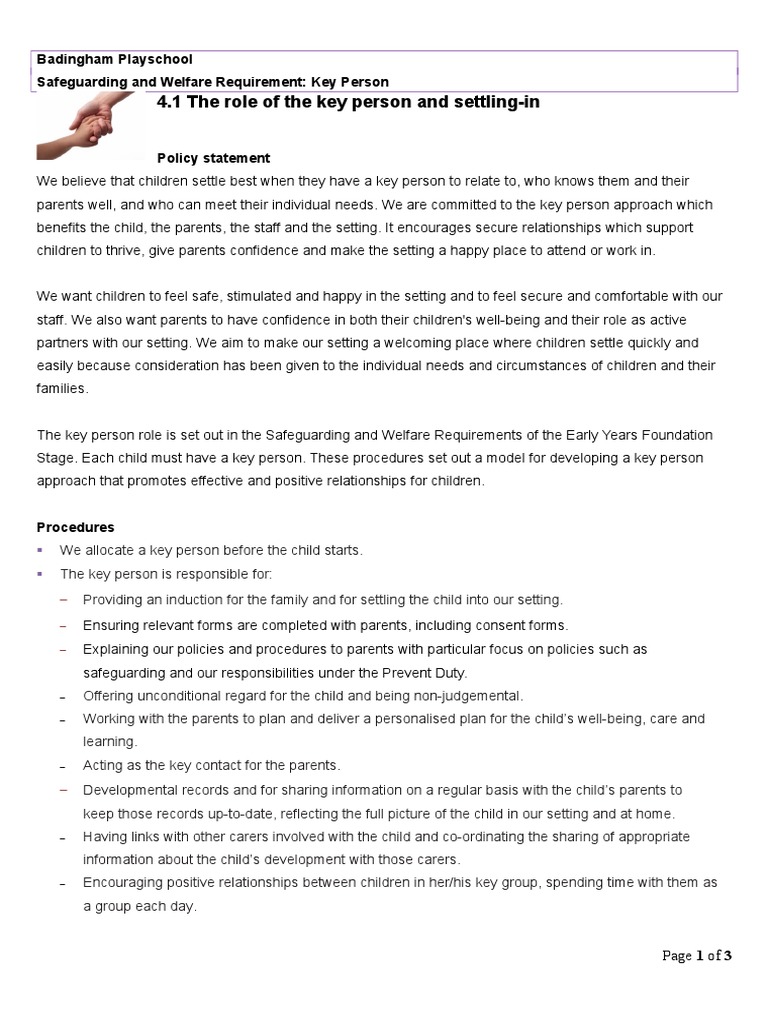 4 1 The Role of The Key Person and Settling in August 2016 | PDF ...