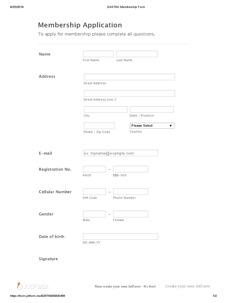 Membership Application: To Apply For Membership Please Complete All ...