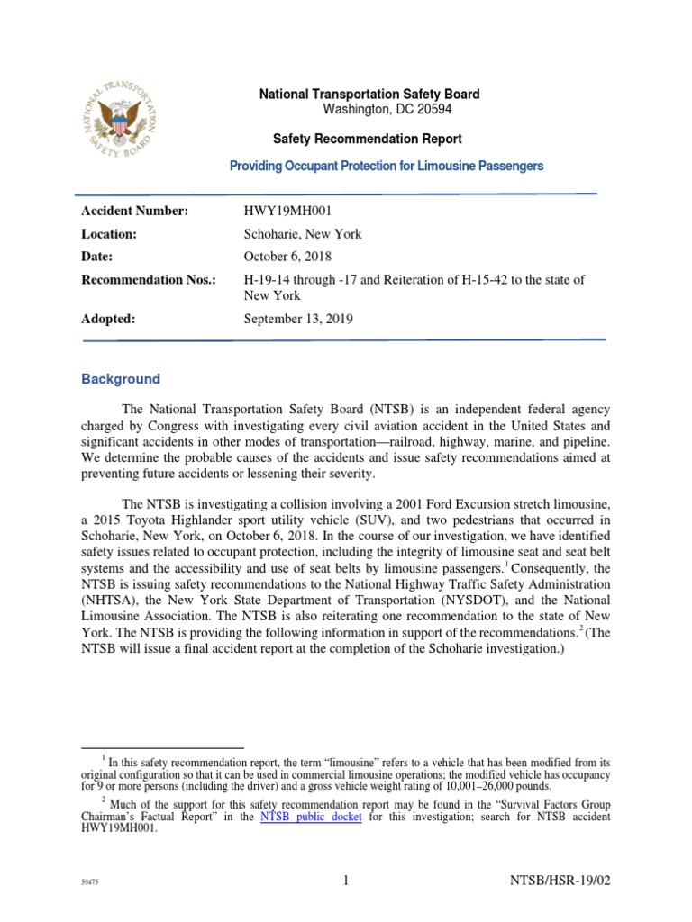 NTSB Limo Report | PDF | Seat Belt | Aviation Accidents And Incidents