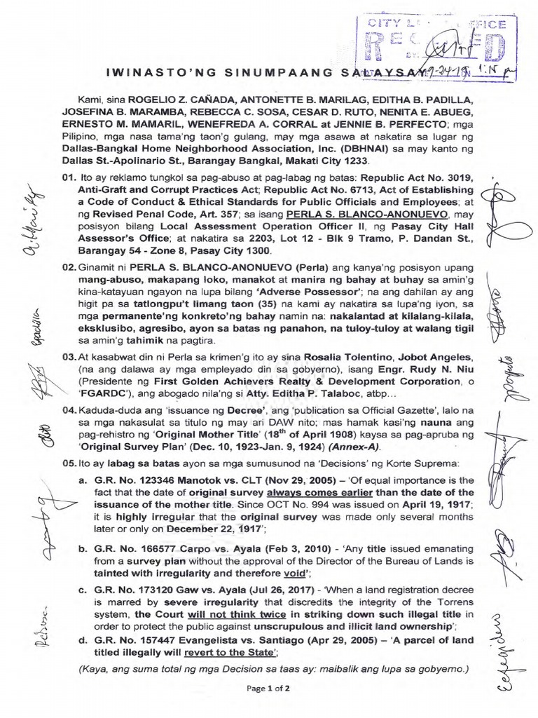 0 Iwinasto'Ng Sinumpaang Salaysay | PDF