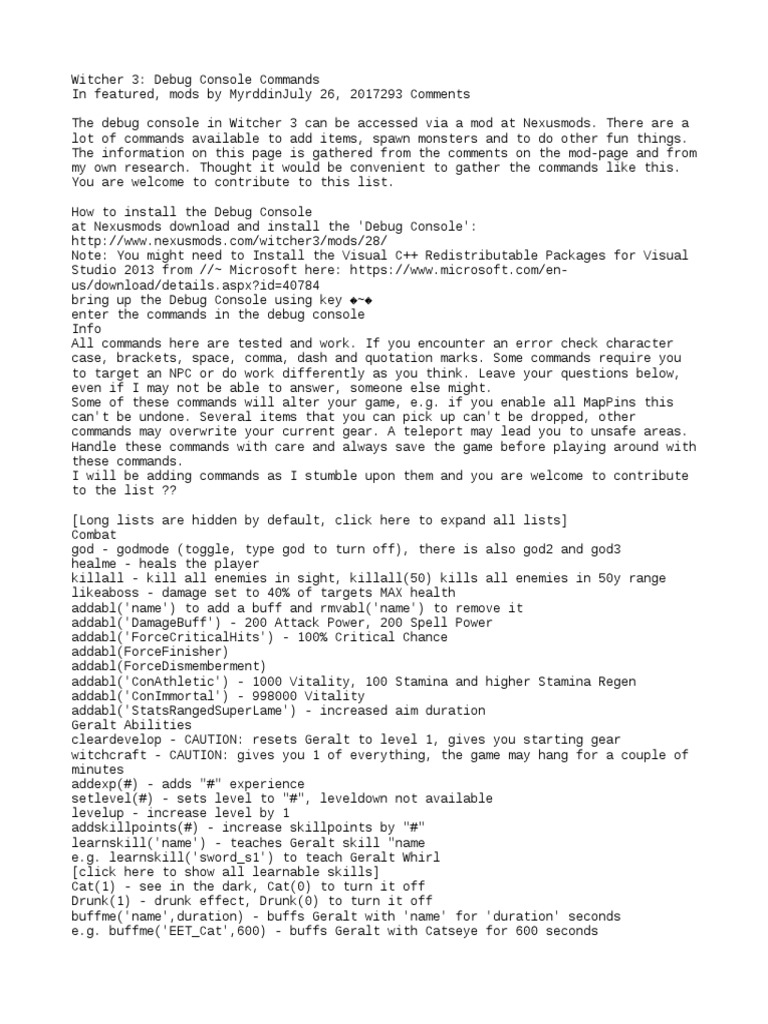 Witcher Cheat | PDF | Debugging | Command Line Interface
