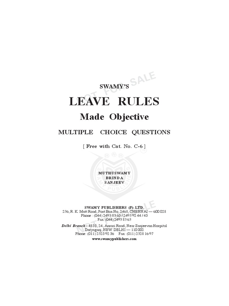 Swamy's Leave Rules MCQs Guide | PDF | Retirement | Salary