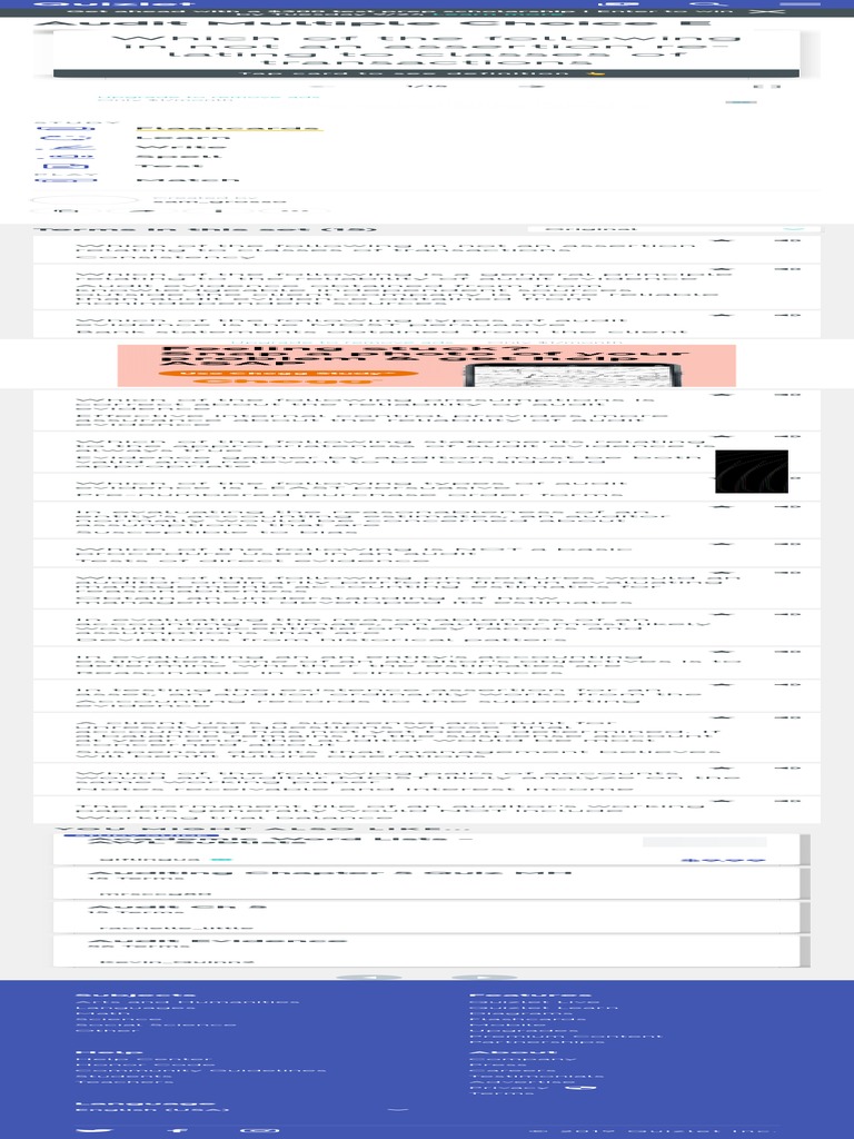 Audit Multiple Choice E Flashcards Quizlet | PDF | Audit | Accounting